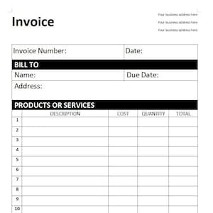 Printable Invoice Template - Etsy