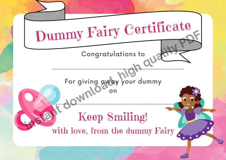 Dummy Fairy Certificate, Dummy Fairy Letter, Pacifier Fairy Certificate ...