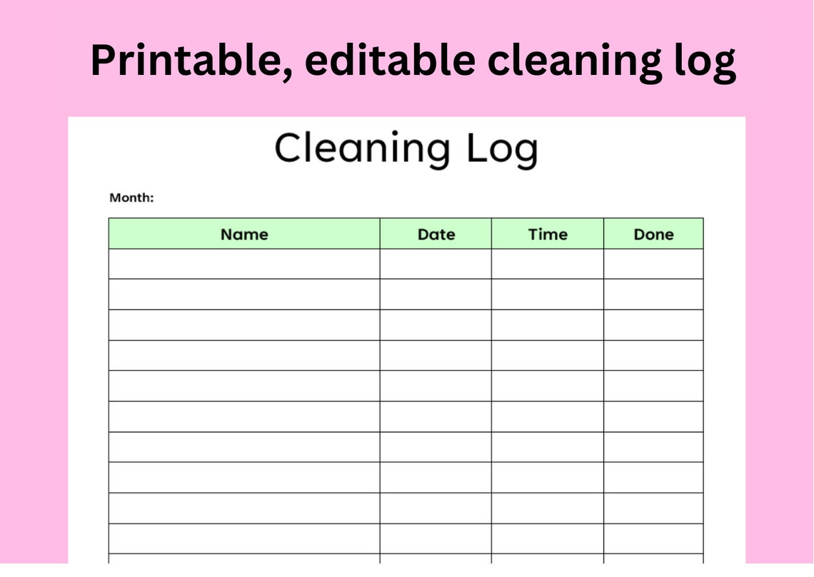 Cleaning Log Sheet, Hotel Cleaning Log Sheet, Restroom Cleaning Log ...
