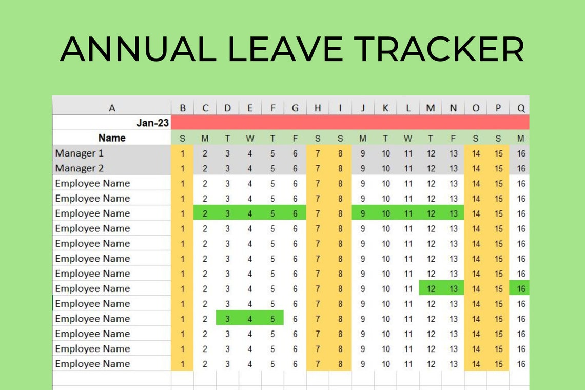 Staff Annual Leave Tracker, Holiday Calendar for Work, Excel 2023/2024 ...