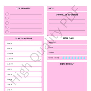 Printable Daily Planner With Water Intake Tracker, Printable PDF ...