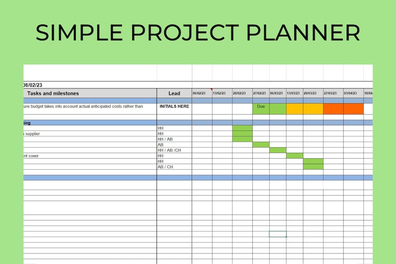Simple Project Planner Excel, Project Management Template (gantt Chart ...