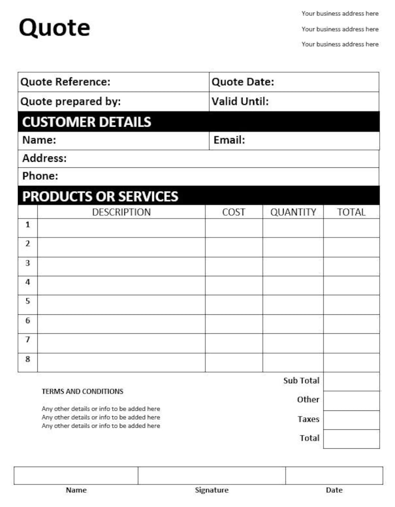 Editable Quotation Template, Editable Quote Template, Editable and ...