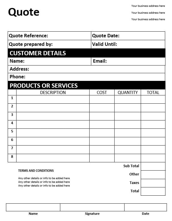 Editable Quotation Template, Editable Quote Template, Editable and ...