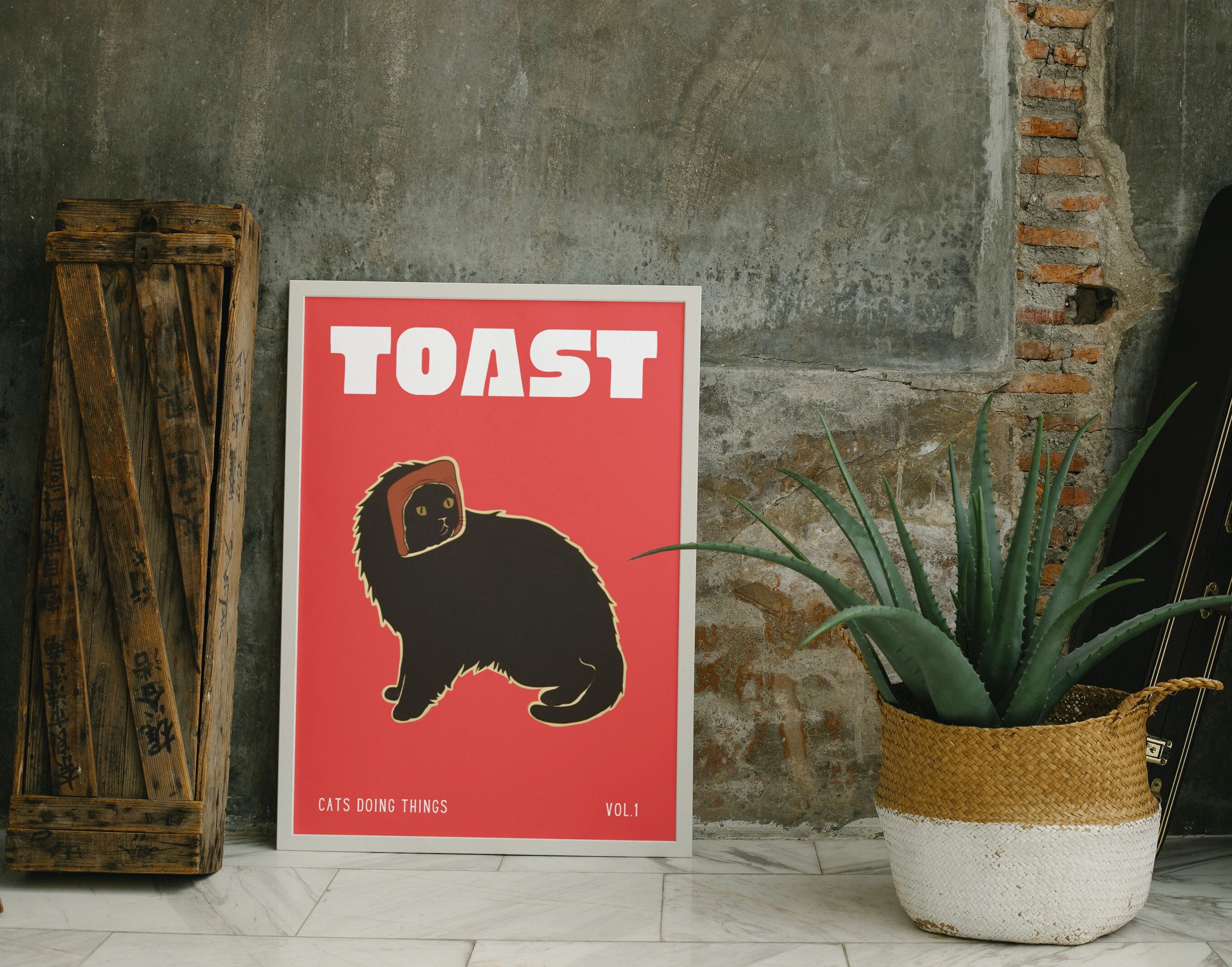 Toast Cat, Lucky Black Cat, Funny Cat Poster, Cat Lover Gift, Modern ...