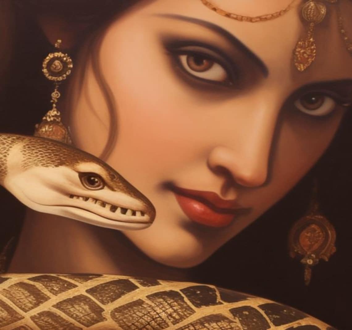 Lilith With Snake Wall Art, Vintage Oil Painting, Dark Art, Occult ...