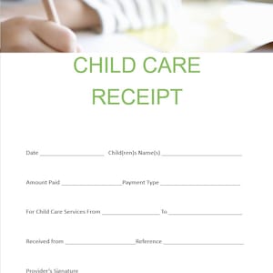 Childcare Receipt Form, Daycare Receipt Template. Printable/editable ...
