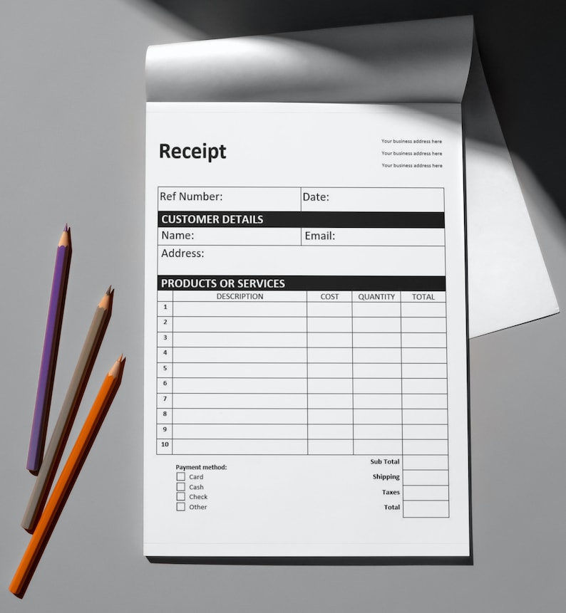 Printable Receipt Template, Editable Receipt Template - Etsy