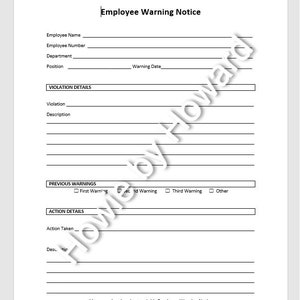 Employee Written Warning Notice, Editable Form (digital Download) - Etsy