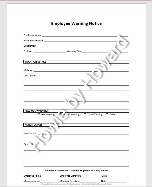 Employee Written Warning Notice, Editable Form (digital Download) - Etsy