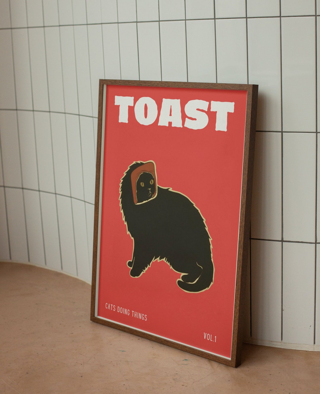 Toast Cat, Lucky Black Cat, Funny Cat Poster, Cat Lover Gift, Modern ...