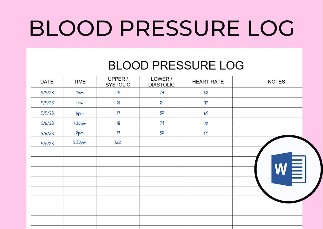 Printable Blood Pressure Log - Etsy