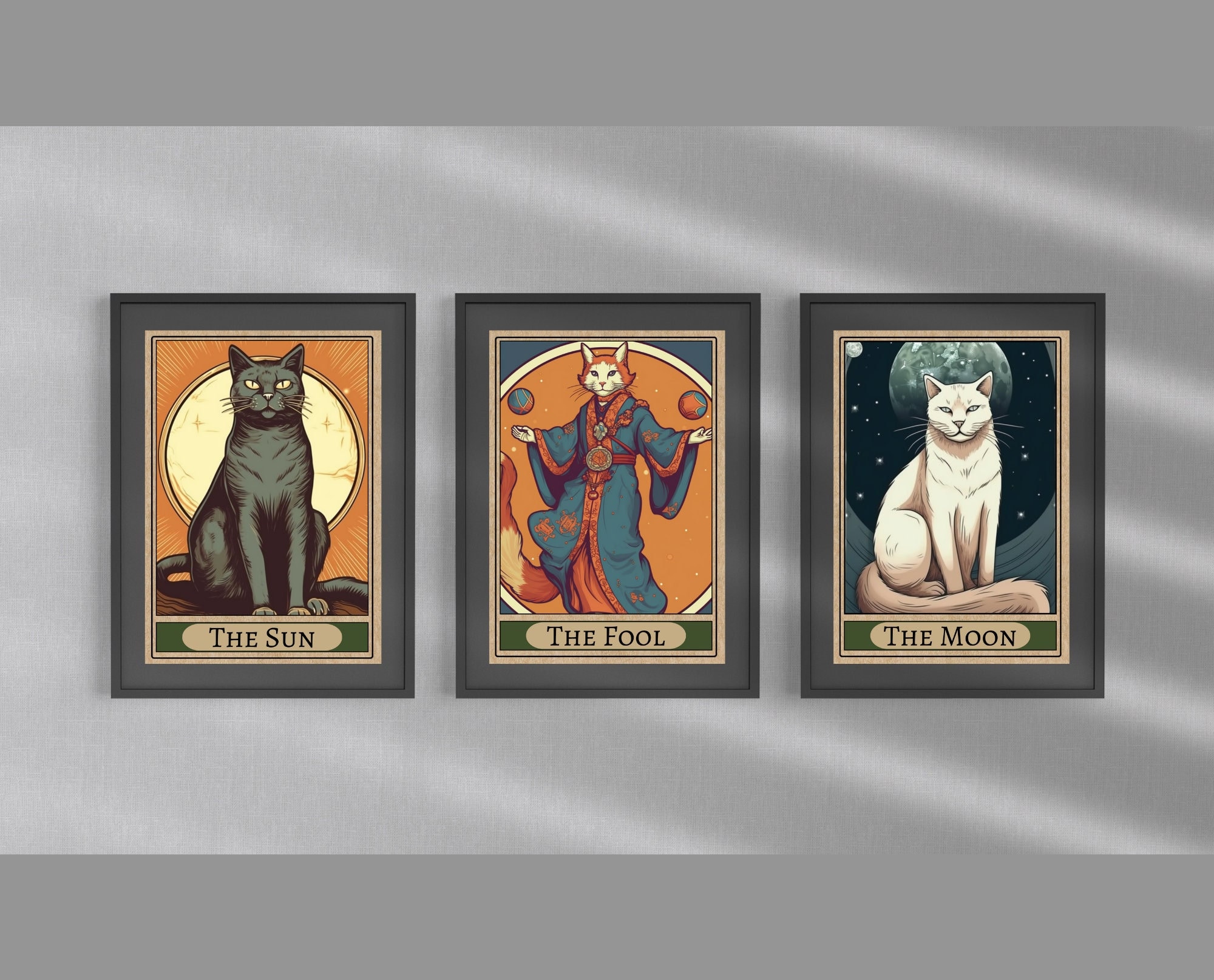Set of 8 Cat Tarot Cards, Major Arcana, Boho Witchy Wall Art, Cat Lover ...