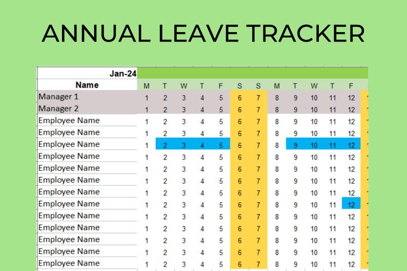 Staff Annual Leave Tracker, Holiday Calendar for Work, Excel - 2026/ ...