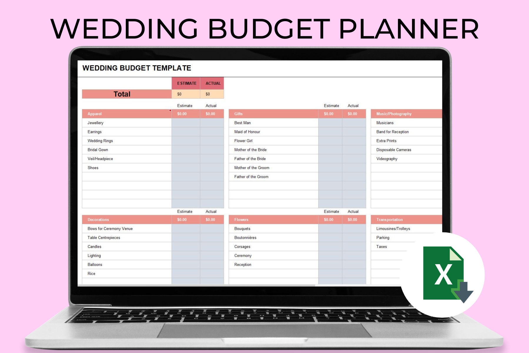 Wedding Budget Planner Excel, Simplistic Wedding Planning Spreadsheet ...