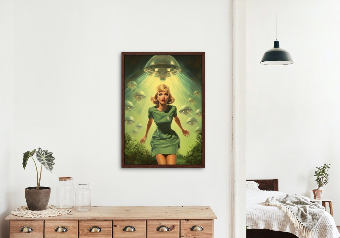 1950's Alien Invasion, Trippy Wall Art, Retro Cosmic Art, Vintage Art ...