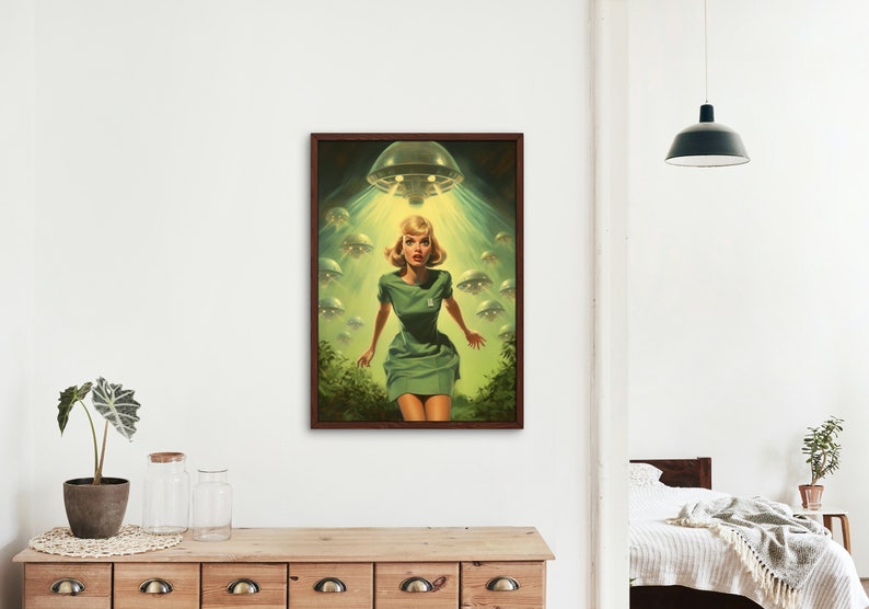 1950's Alien Invasion, Trippy Wall Art, Retro Cosmic Art, Vintage Art ...