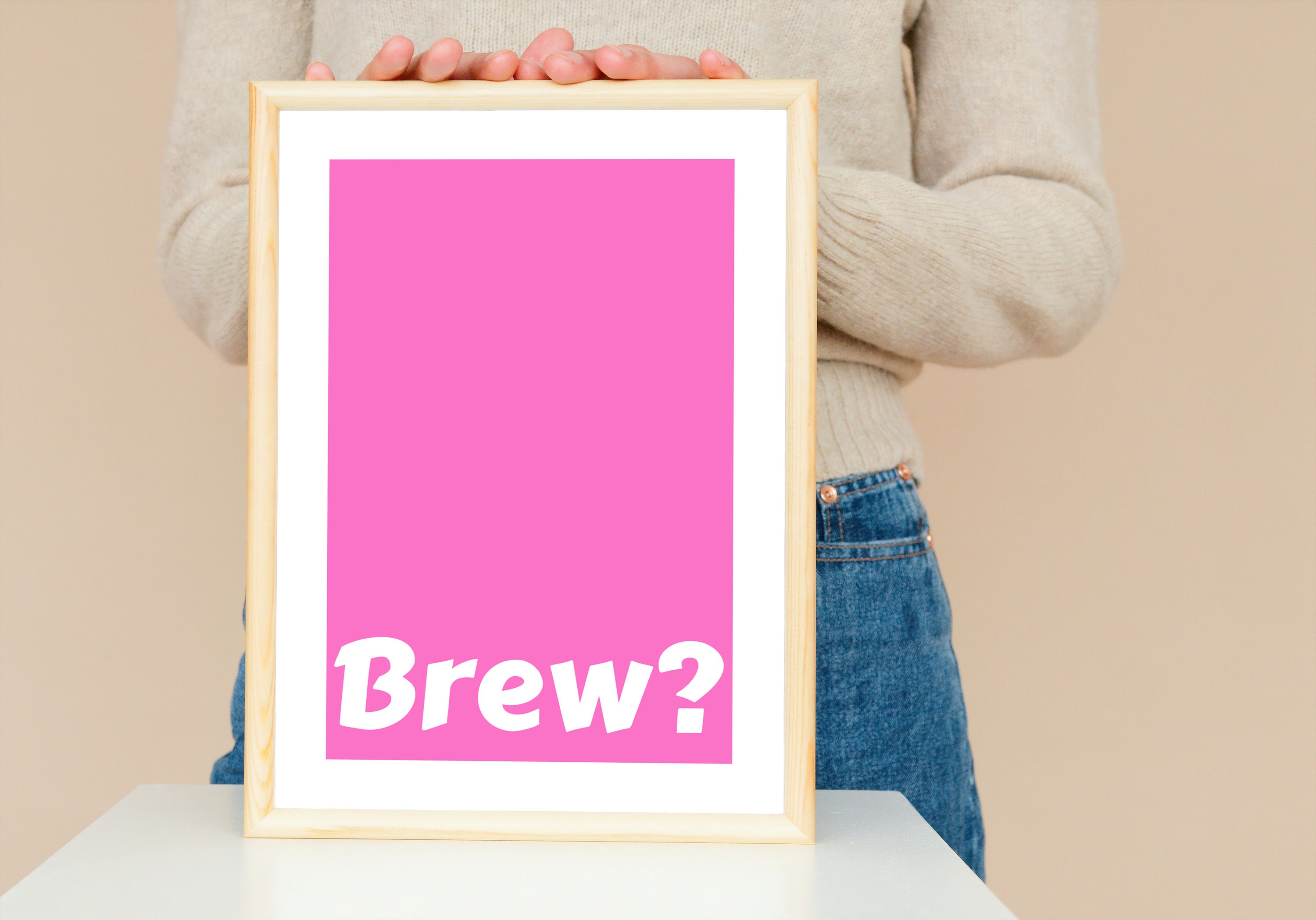 Fancy a Brew Poster, Kitchen Wall Art, Pink Home Décor, Modern Funny ...