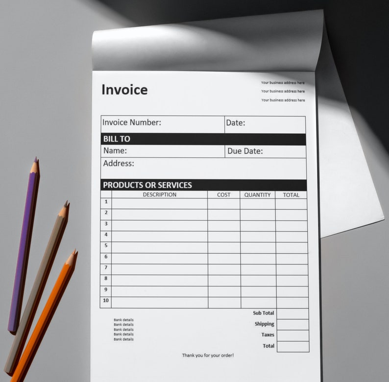 Printable Invoice Template - Etsy