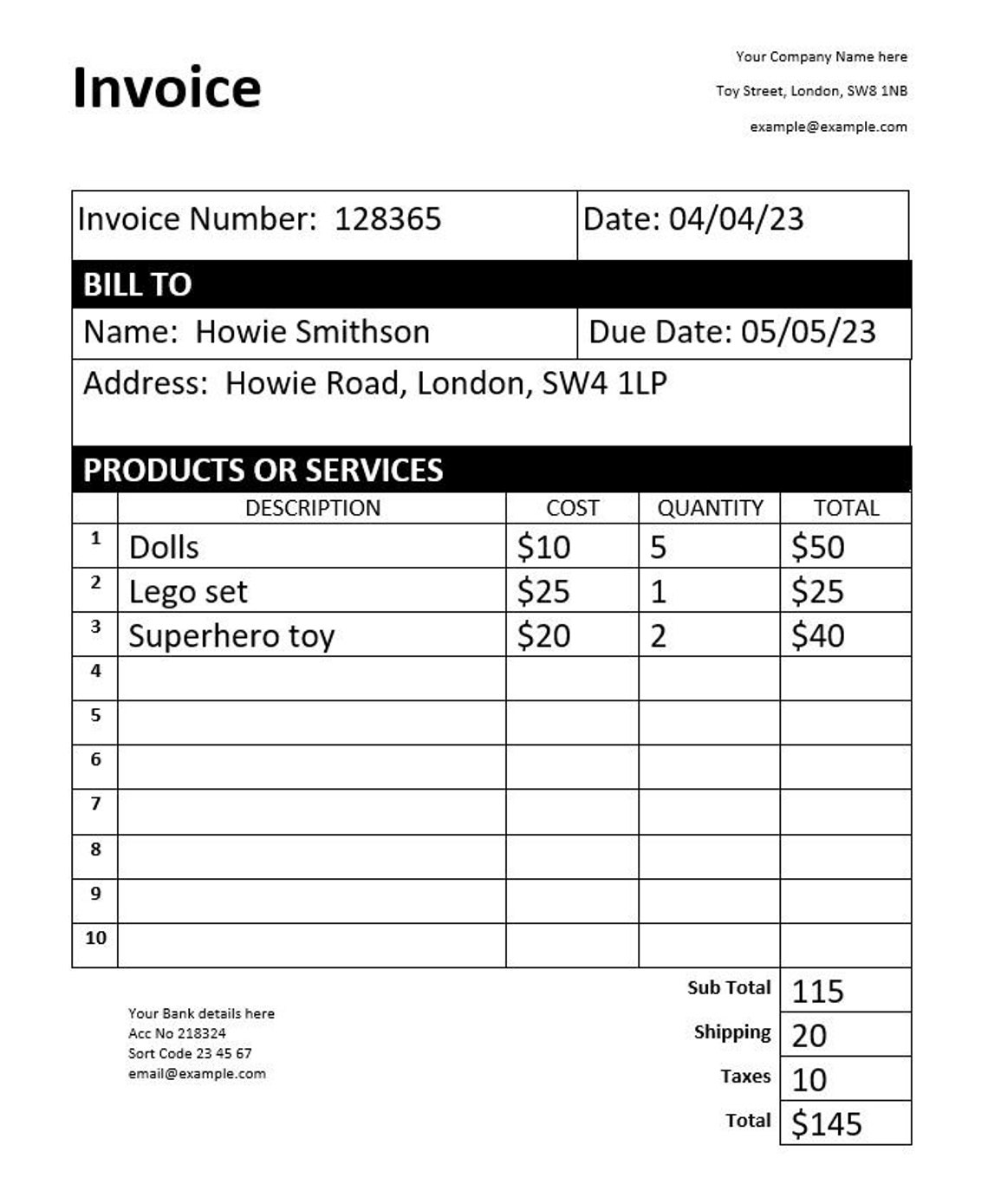 Printable Invoice Template - Etsy