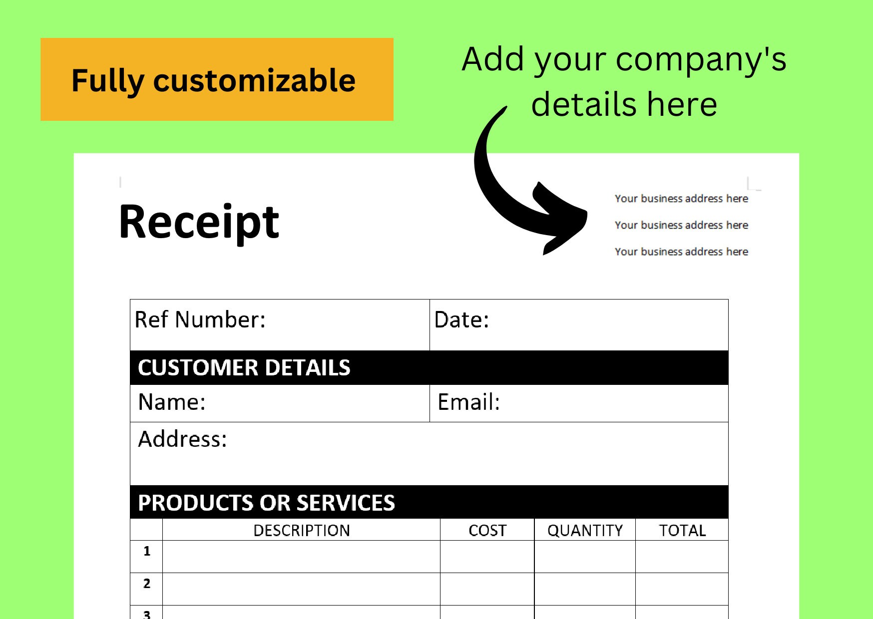 Printable Receipt Template, Editable Receipt Template - Etsy Canada