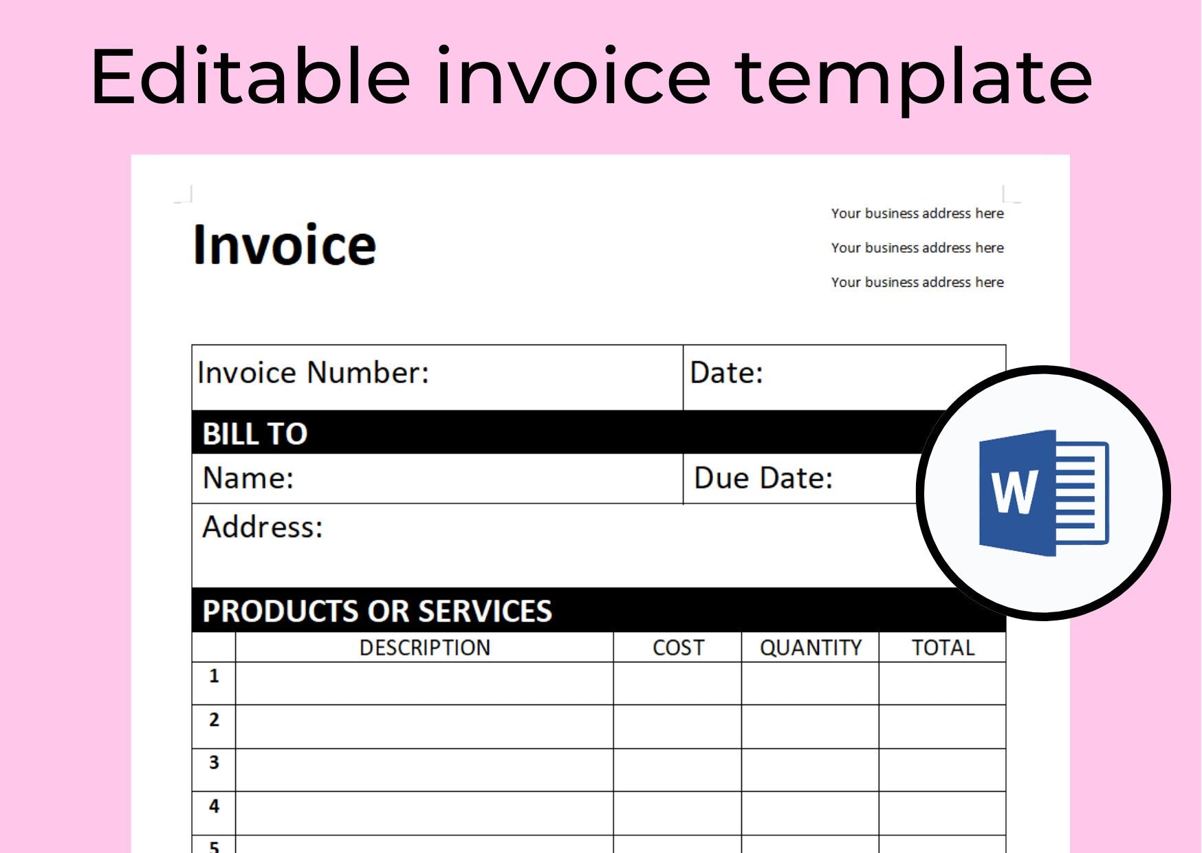 Printable Invoice Template - Etsy