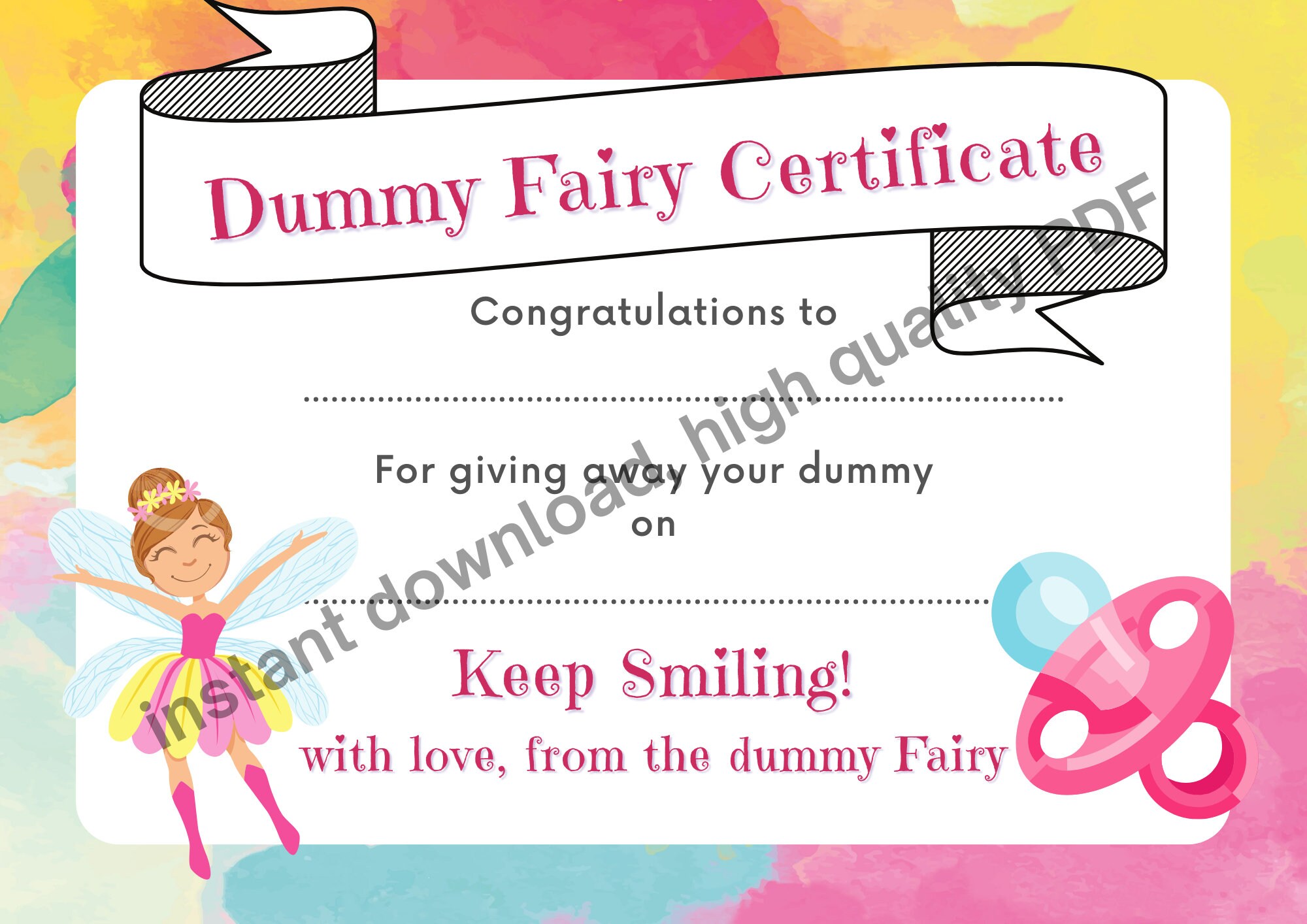 Dummy Fairy Certificate, Dummy Fairy Letter, Pacifier Fairy Certificate ...