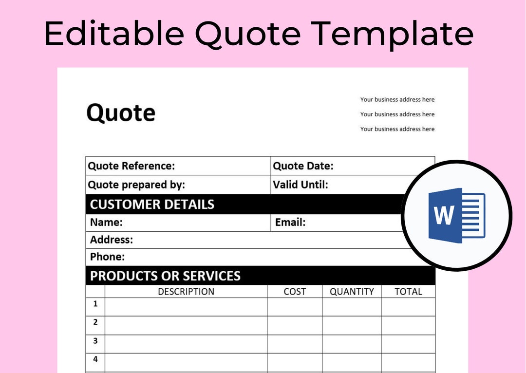 Editable Quotation Template, Editable Quote Template, Editable and ...