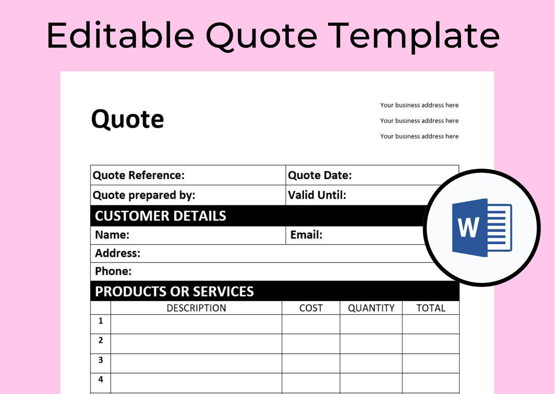 Editable Quotation Template, Editable Quote Template, Editable and ...