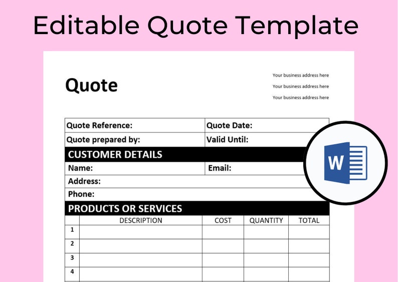 Editable Quotation Template, Editable Quote Template, Editable and ...