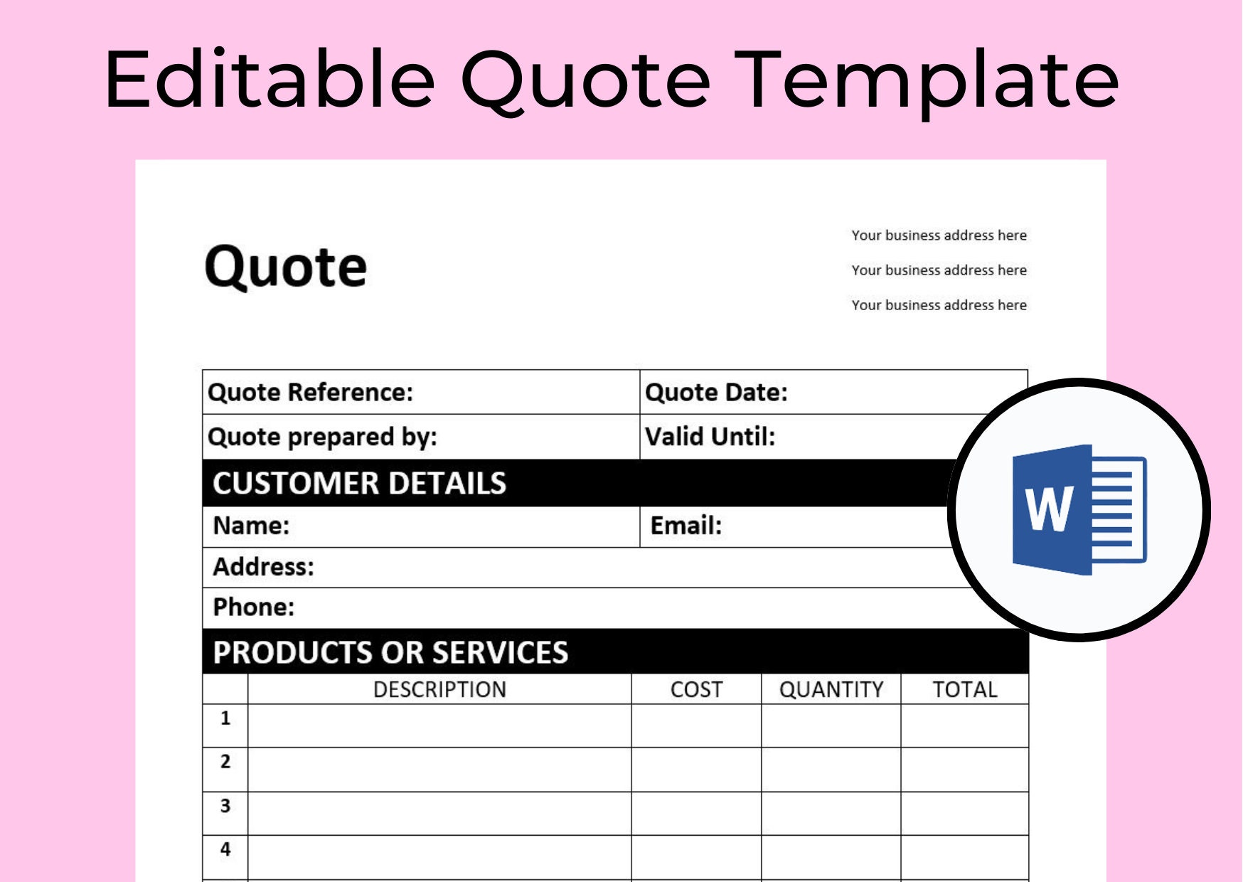 Editable Quotation Template, Editable Quote Template, Editable and ...