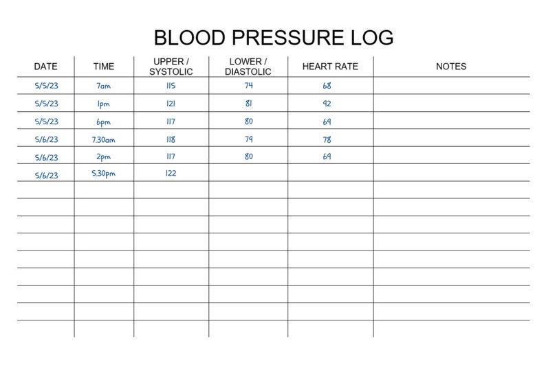 Printable Blood Pressure Log - Etsy