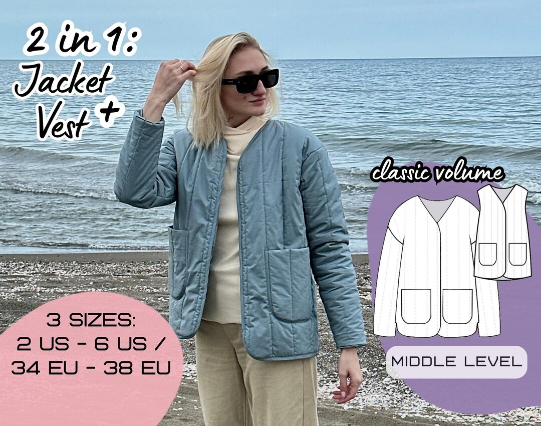 2-in-1 Jacket + Vest | PDF Sewing Pattern | Sizes: XS-M (2US/34EU - 6US ...
