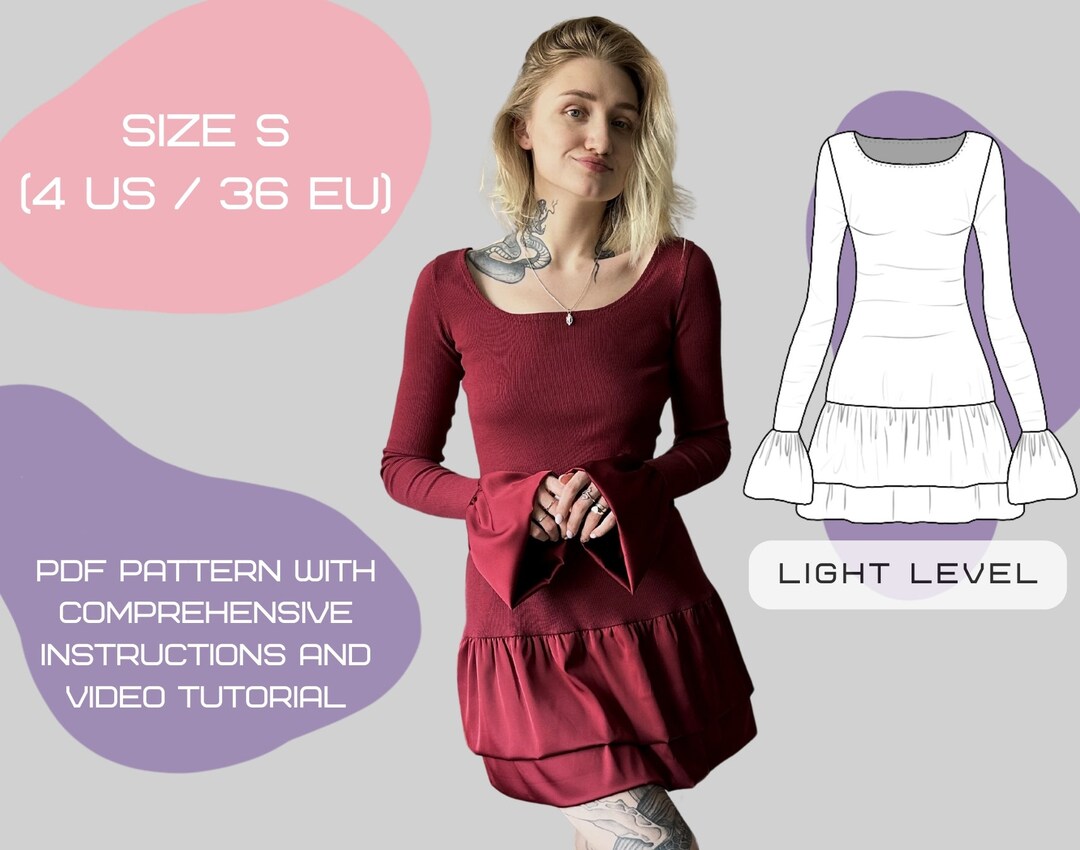 Fitted Mini Dress Sewing Pattern With Ruffle Detailing | PDF Pattern ...