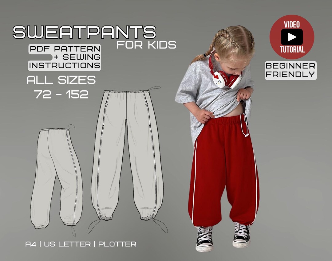 Kids’ Sweatpants PDF Sewing Pattern | Adjustable Waist & Hem | Sizes ...