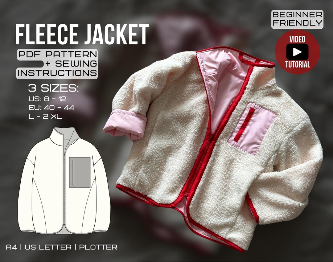 Oversized Fleece Jacket PDF Pattern | Relaxed Fit | Sizes: L–2XL (8US ...