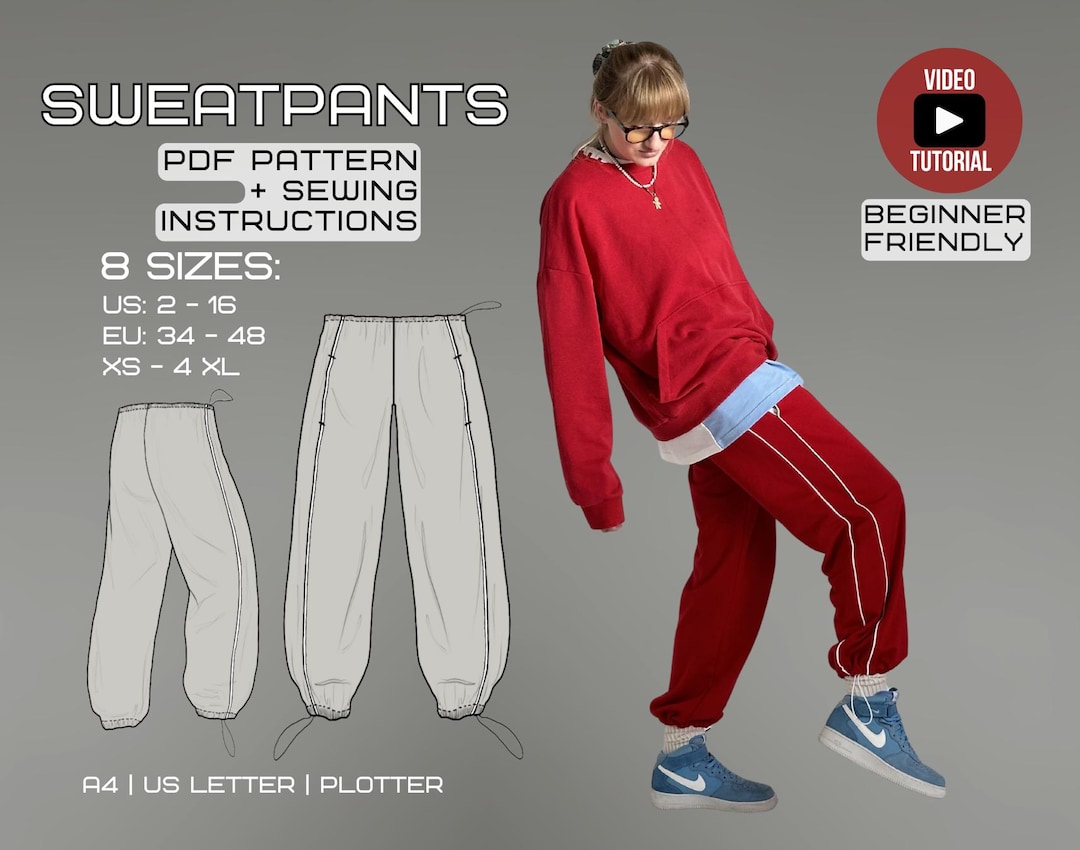 Relaxed Fit Sweatpants PDF Pattern | Sporty & Adjustable | Sizes XS–4XL ...