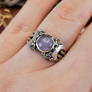 Moon Phases Amethyst Ring With Sculpted Sterling Silver Roses, Natural ...