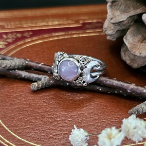 Moon Phases Amethyst Ring With Sculpted Sterling Silver Roses, Natural ...