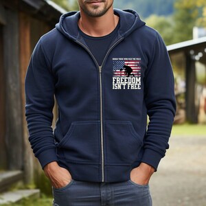 USA Military Hoodie Patriotic Full Zippered Hooded Sweatshirt US Flag ...