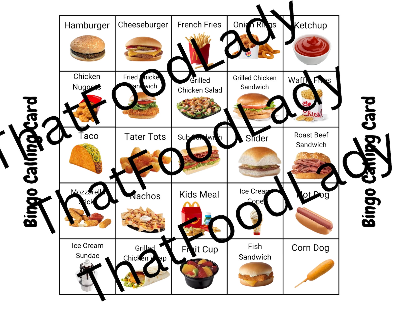 Fast Food Bingo- Printable and Powerpoint - Etsy