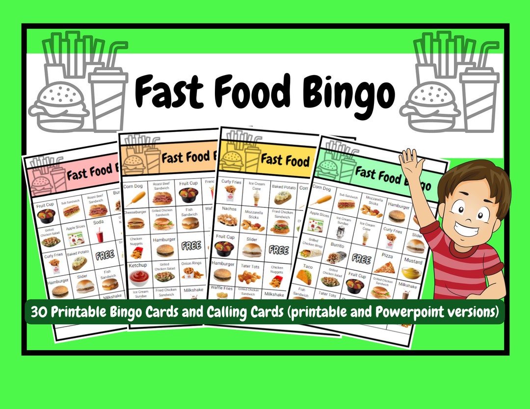 Fast Food Bingo- Printable and Powerpoint - Etsy