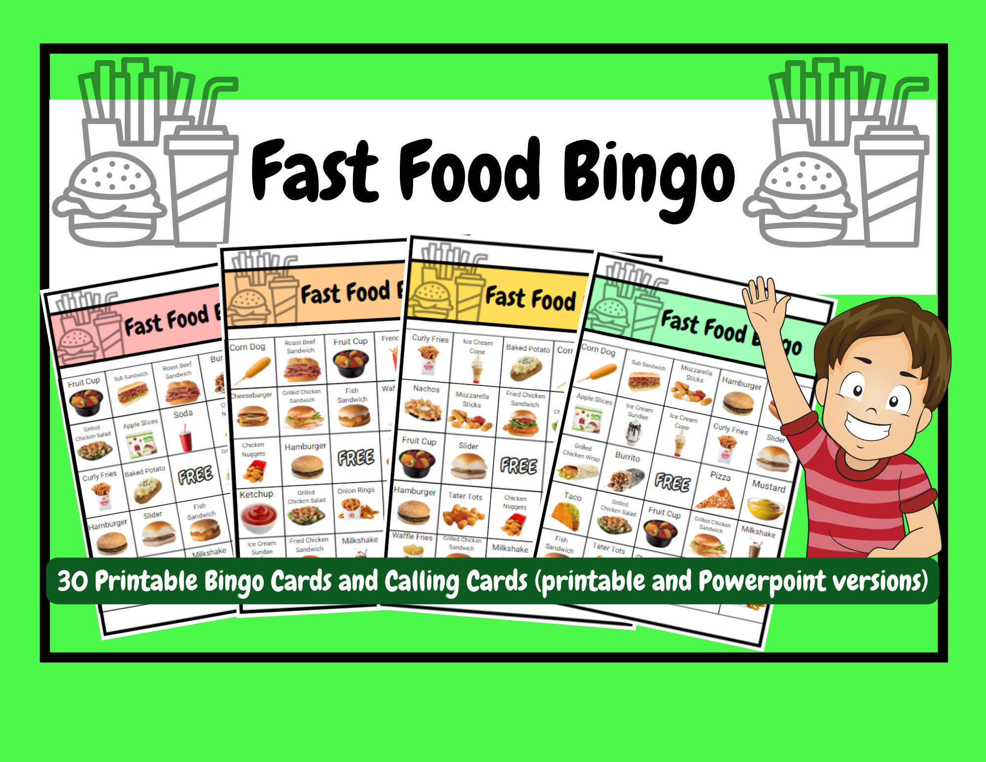Fast Food Bingo- Printable and Powerpoint - Etsy
