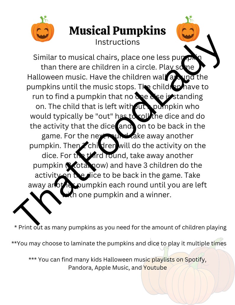 Musical Pumpkins- Halloween Physical Activity Game - Etsy