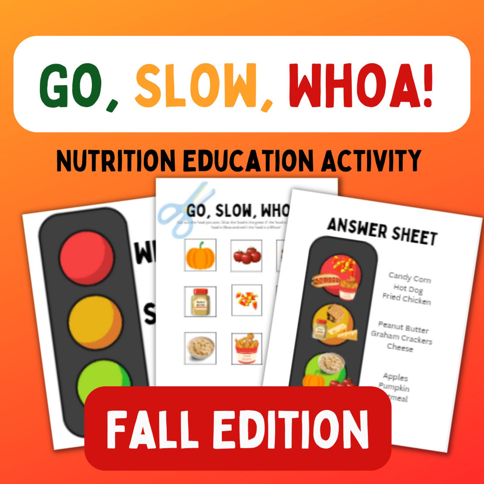 Go Slow Whoa Nutrition Education Activity Fall Edition - Etsy