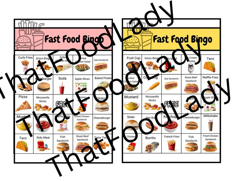 Fast Food Bingo- Printable and Powerpoint - Etsy