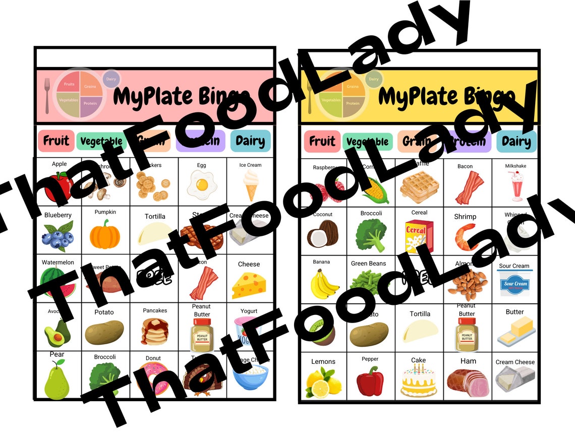 Myplate Bingo- Printable Bingo and Calling Cards - Etsy