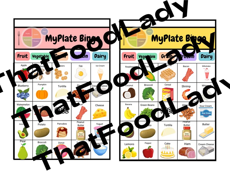 Myplate Bingo- Printable Bingo and Calling Cards - Etsy