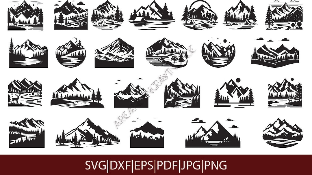 Mountain Landscape SVG Bundle, Trees and Hills Dxf, Tent Camping Png ...