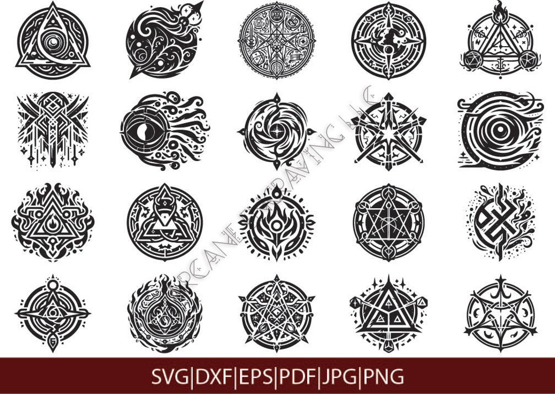 Arcane and Spell Sigil SVG Bundle, Runes Clipart, Dnd Designs, Fantasy ...